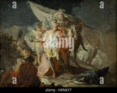 The artwork shows Carthaginian general Hannibal before the Senate in ...