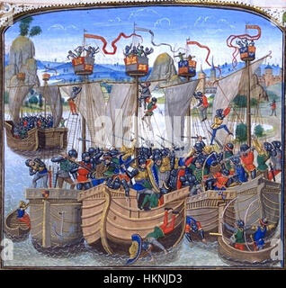 This artwork depicts the Siege of La Rochelle in 1224, a significant ...