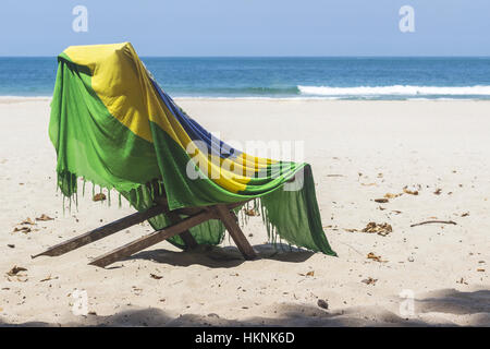 The flag of Brazil on the beach of Ilha Grande in Brazil Stock Photo ...