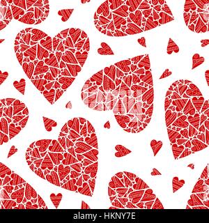 Abstract branches with hearts and flowers hand drawn vector seamless ...