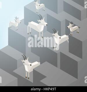 Mountain Goats on a Cliff, Mountainside Isometric Style - Vector ...