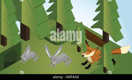 Cartoon rabbit chased by fox in the forest Stock Vector Image & Art - Alamy