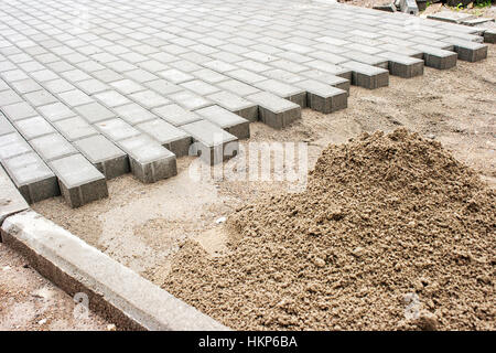 Concrete road slabs closeup on a sunny day. Material for the ...