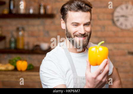 happy male chef cook cooking food Stock Photo - Alamy