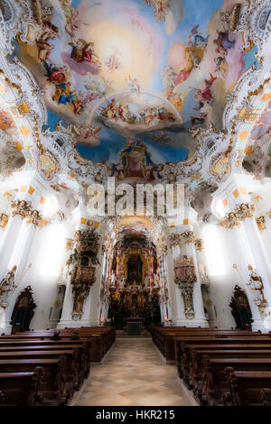 Inside the Pilgrimage Church of Wies (Wieskirche), an oval rococo ...