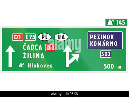 Road sign used in Slovakia - One-way to the left Stock Photo - Alamy