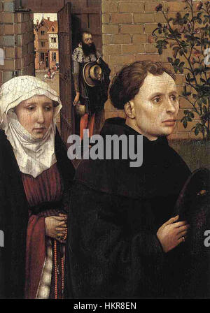 The left panel of the Merode Altarpiece by Robert Campin depicts the ...