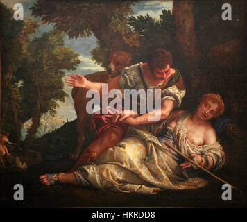 This artwork depicts Cephalus and Procris, figures from Greek mythology ...