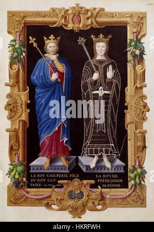 This historical artwork depicts Chilperic and his queen, Galswinthe ...