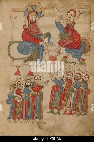 A depiction of the biblical scene of Jesus washing the feet of his ...