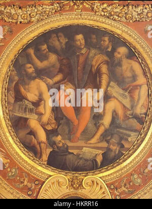 Cosimo de' Medici surrounded by artists and scholars. Ceiling painting ...