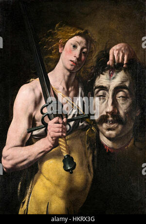 A depiction of David holding the head of Goliath, capturing the moment ...