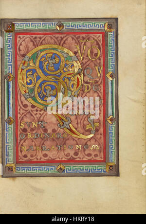The decorated incipit page from a historical manuscript features ...