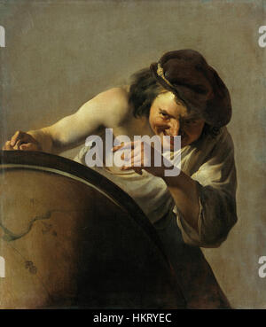 This depiction of Democritus represents the ancient Greek philosopher ...