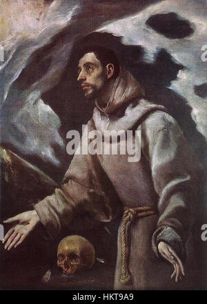 An oil painting by El Greco, 'The Ecstasy of Saint Francis,' circa 1580 ...