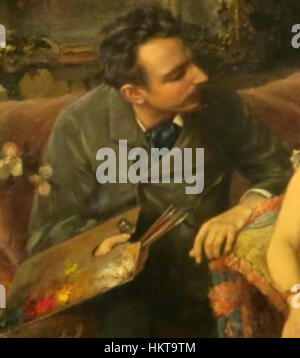 This artwork features a model at rest, captured in a moment of repose ...