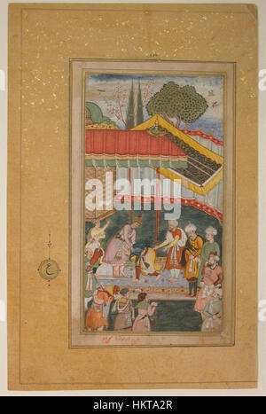 This painting depicts the Mughal emperor Babur and his companions ...