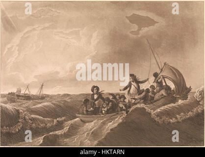 This historical scene depicts the American ship Philadelphia aground ...