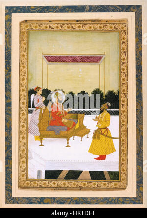 This painting depicts Emperor Farrukhsiyar, the Mughal ruler, bestowing ...