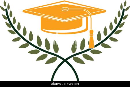 crown leaves with graduation cap and certificate vector illustration ...