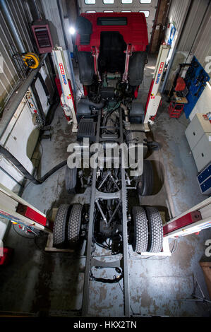 Volvo HGV truck chassis cab in a paint booth for a respray Stock Photo ...