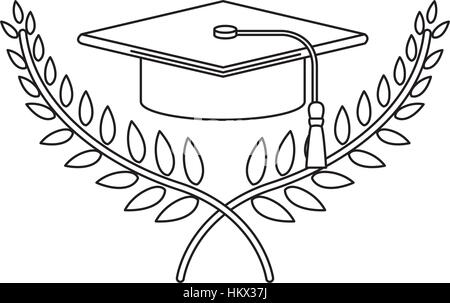 crown leaves with graduation cap and certificate vector illustration ...
