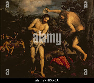 Baptism of Christ Landscape with John the Baptist baptized Christ on the banks of the Jordan ...