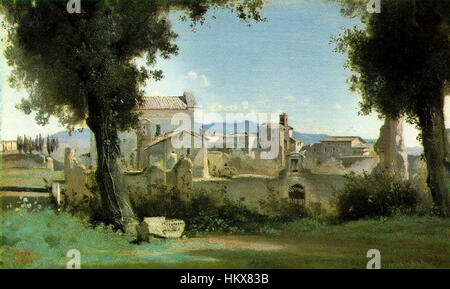 This painting by Camille Corot depicts the gardens of the Villa d'Este ...
