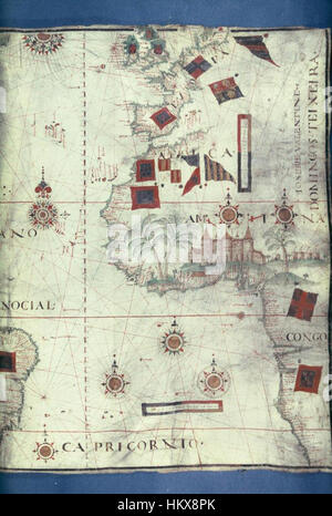 Portuguese sea chart. 16th century nautical chart of the coastlines of ...