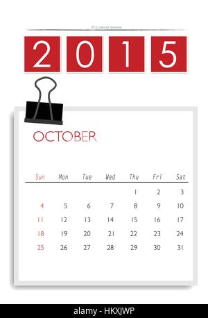 2015 calendar, monthly calendar template for October. Vector ...