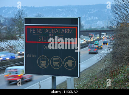 Warning sign, Feinstaubalarm in Stuttgart, particulate pollution ...