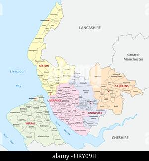 Merseyside metropolitan county map England UK grey illustration ...