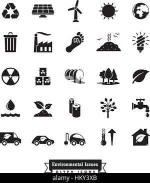 Vector nature glyph icons set. desert, mountains, forest, river, sea ...