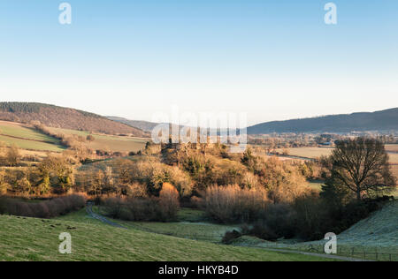 Near Presteigne, Powys, UK. The ruins of medieval Stapleton Castle ...