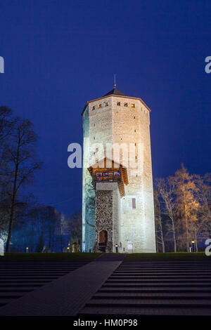 Keep - main tower of Paide castle in Estonia. Night illuminated view ...