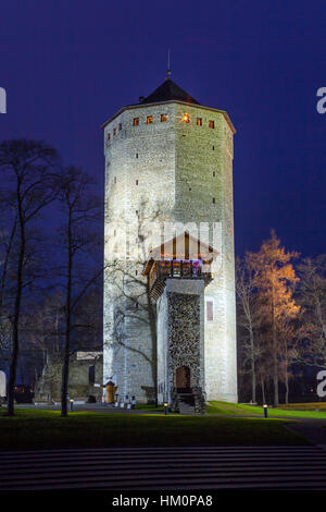 Keep - main tower of Paide castle in Estonia. Night illuminated view ...