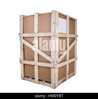 Cardboard boxes with wooden reinforcement Stock Photo - Alamy