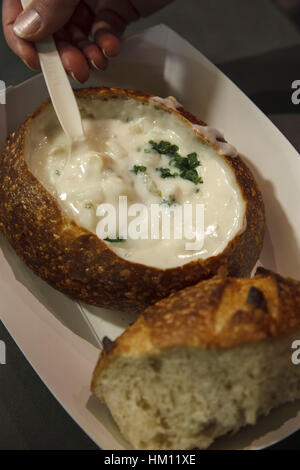 California San Francisco Clam Chowder in a sourdough bread bowl at ...