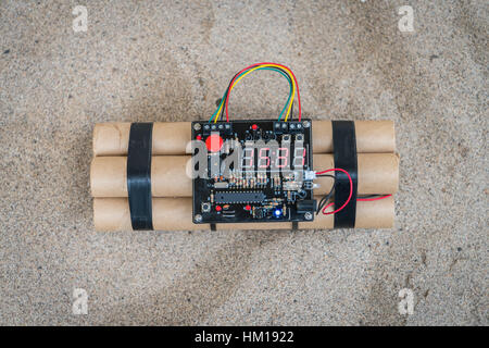 TNT bomb explosive with digital countdown timer clock. 3D rendering ...