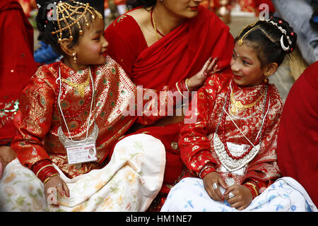 Kathmandu, Nepal. 1st Feb, 2017. A Nepalese Newar girl taking part in ...