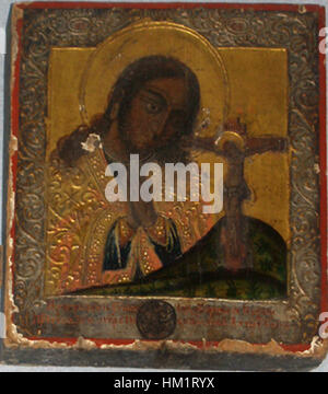 This artwork features a traditional icon in the style of Middle Eastern ...
