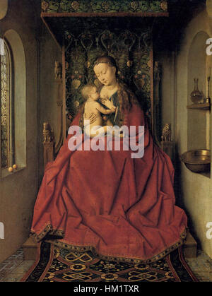 Detail of Jan van Eyck's 'The Virgin of Chancellor Rolin', a 15th-century Flemish painting ...