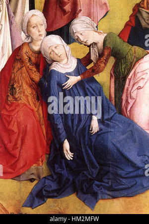 The central panel of Justus van Gent's Calvary Triptych depicts the crucifixion of Christ with ...