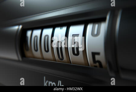 A 3D render of an analogue car odometer concept showing a very high ...