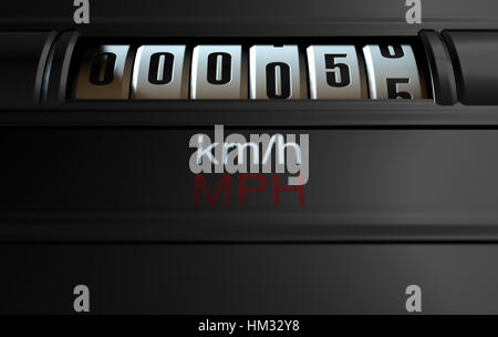 A 3D render of an analogue car odometer concept showing a very high ...