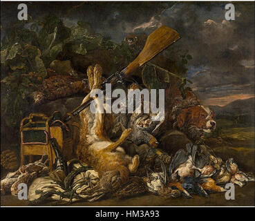 Jan Fyt's painting 'Hunting Trophy' features a dead peacock and a boar ...