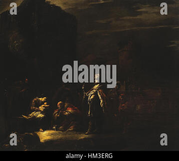 This oil painting by Leonaert Bramer depicts the Crucifixion of Christ ...