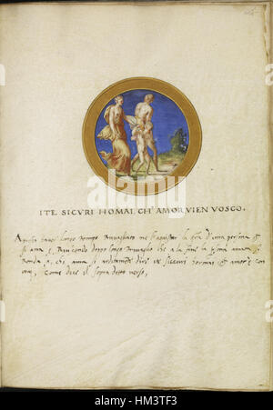 This emblematic leaf, part of an Italian emblem book, displays ...