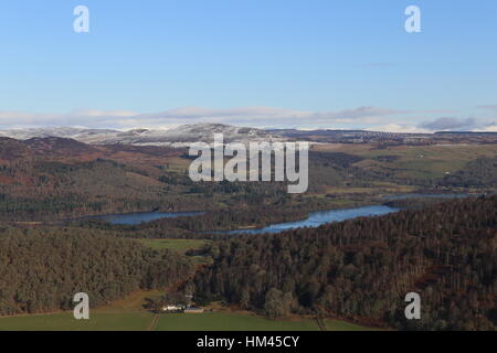 Elevated view of Loch of Craiglush, Loch of Lowes and Loch of ...