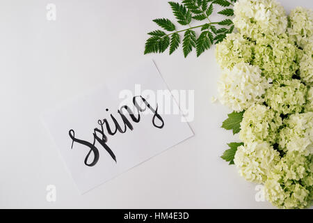 flowers word is written with leaves white isolated background, banner ...